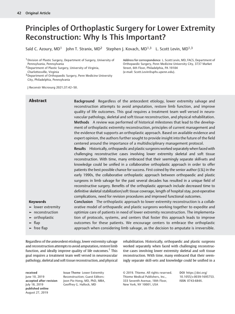 Principles of Orthoplastic Surgery For Lower Extremity Reconstruction ...