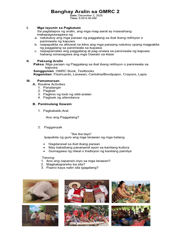 Colored Lesson Plan GMRC 2 | PDF