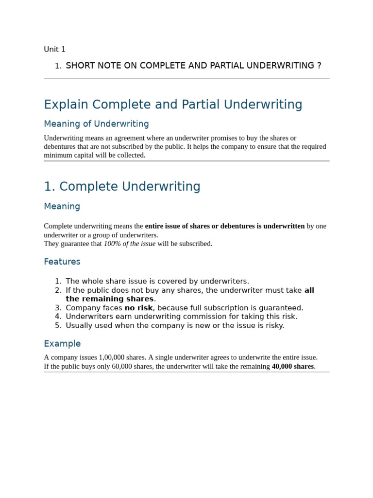 Complete vs Partial Underwriting Explained | PDF | Underwriting ...