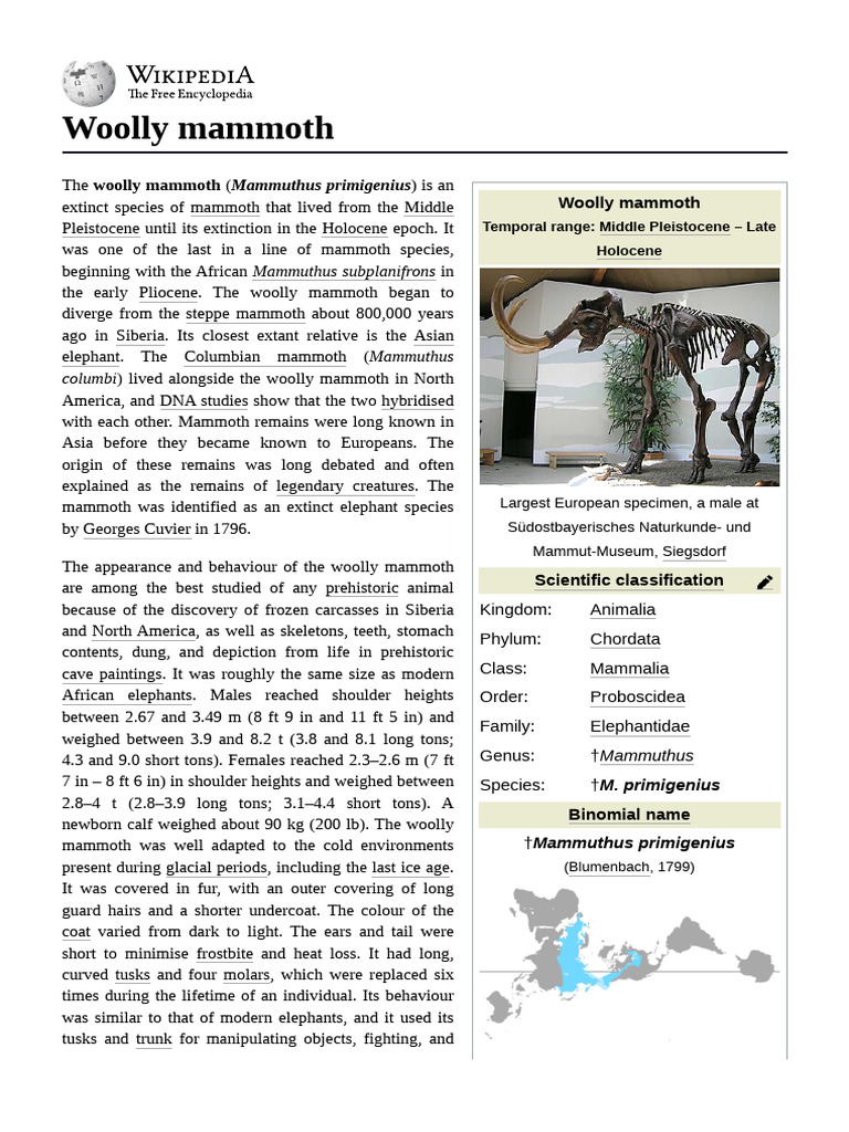 Woolly Mammoth: Extinct Ice Age Giant | PDF | Biology