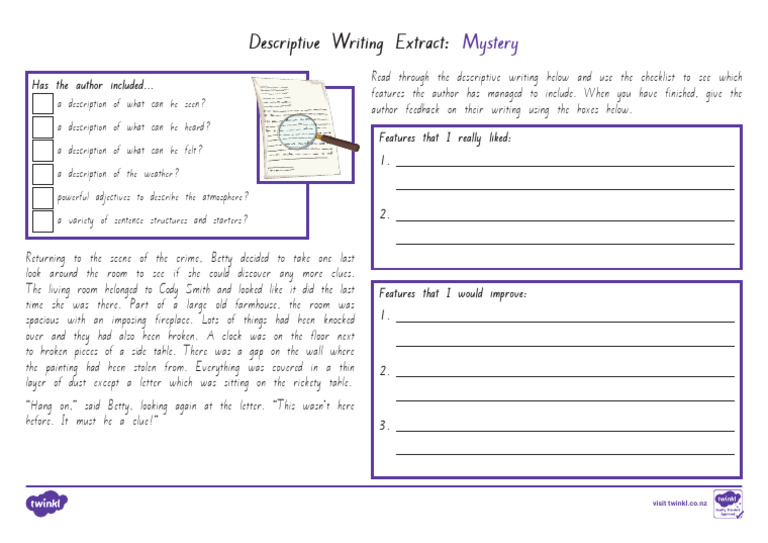 Descriptive Writing Checklist: Mystery | PDF