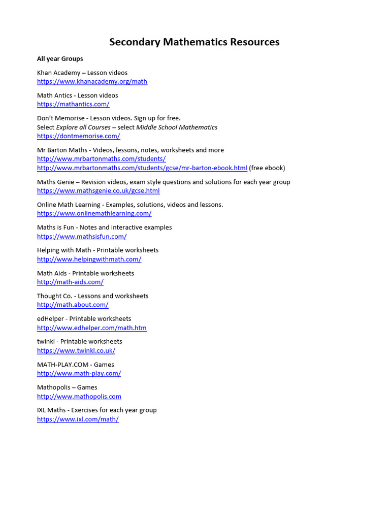 Comprehensive Secondary Math Resources | PDF