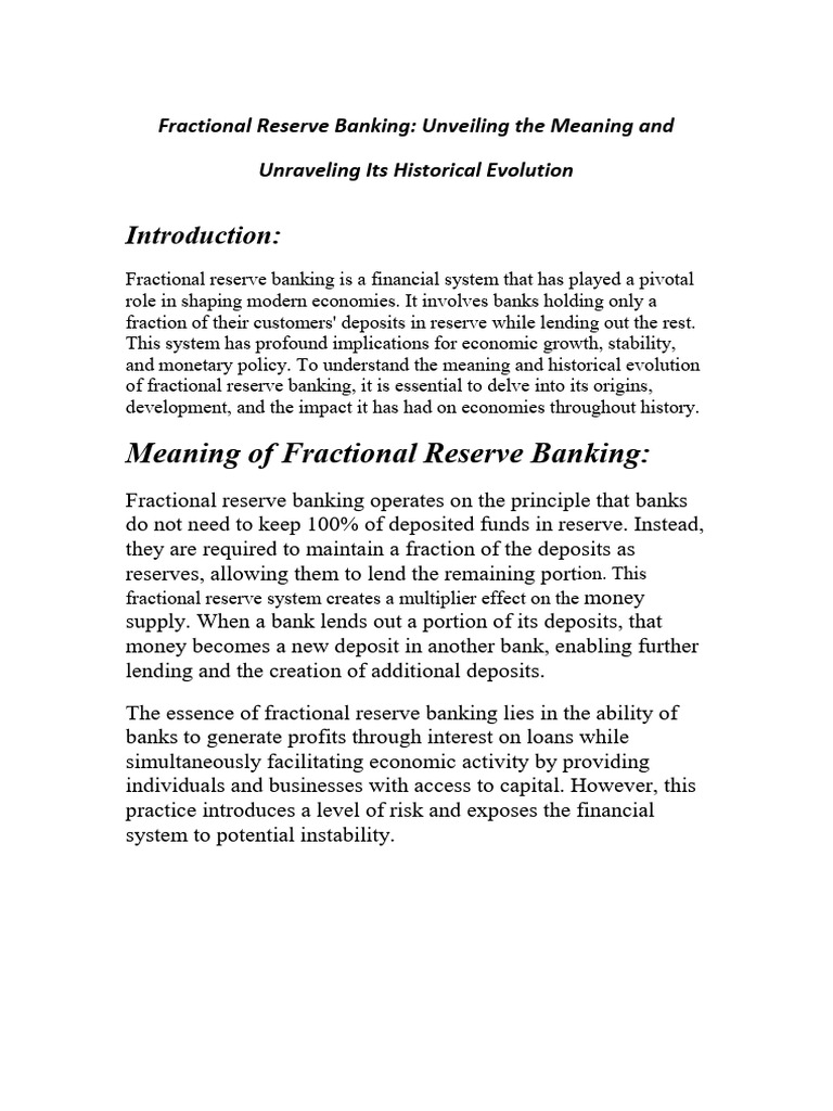Fractional Reserve Banking Explained | PDF | Banks | Fractional Reserve ...