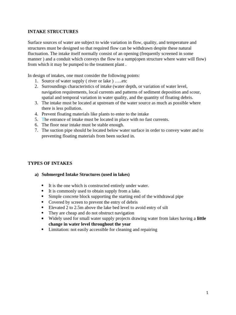 topic 5 final Intake structures | PDF | Water | Lake