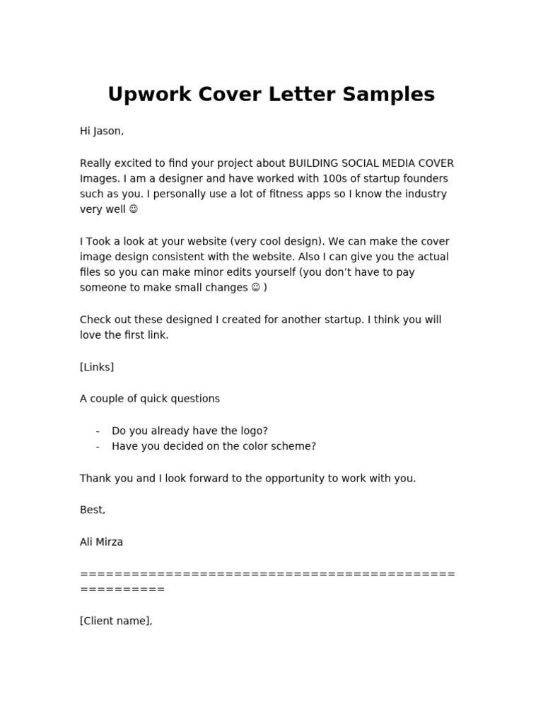 Upwork Cover Letter Examples | PDF