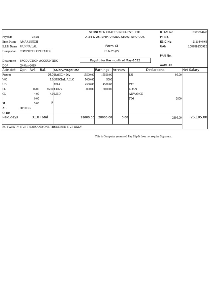 3488 Payslip May-2022-123 | PDF