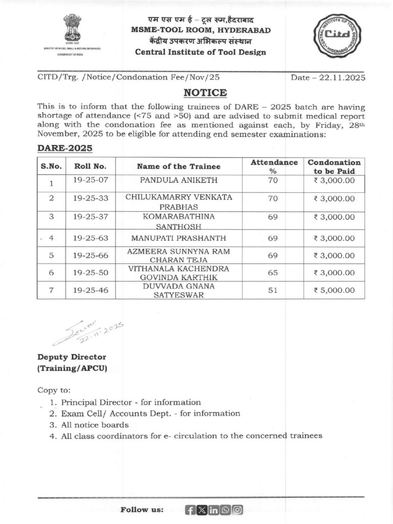 Notice DARE 2025 CondonationFee List | PDF
