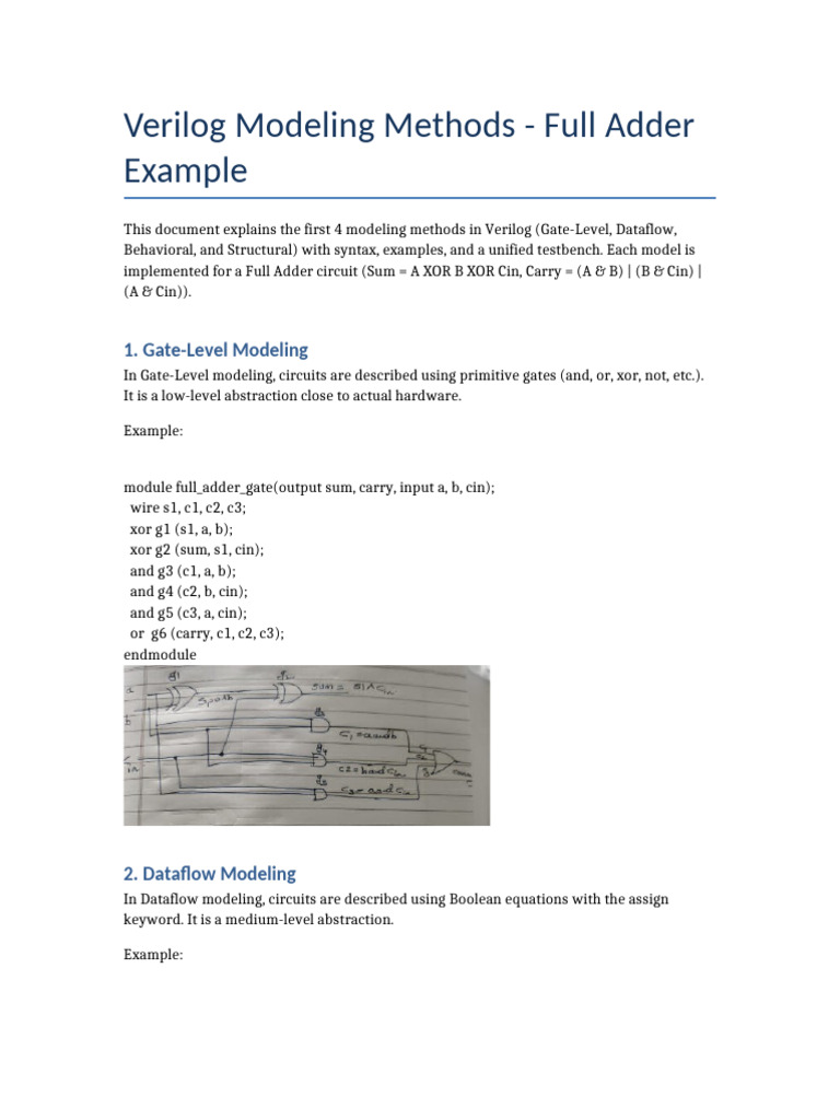 Verilog Modeling Full Adder | PDF | Computing | Digital Electronics