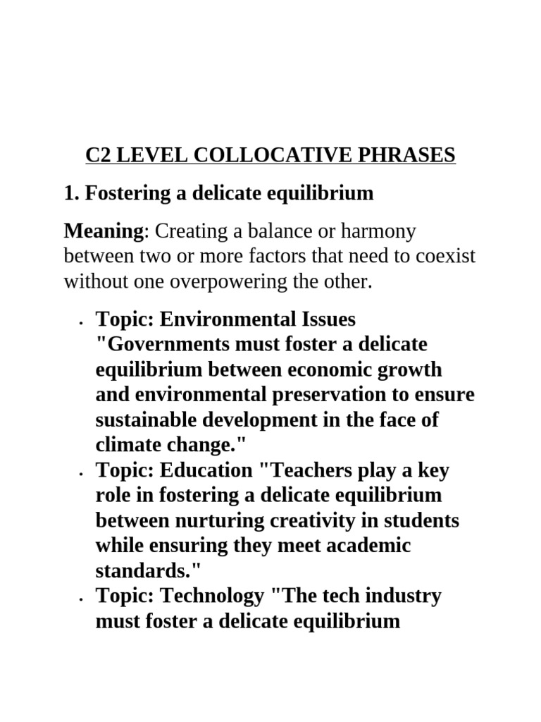 C2 Level Collocative Phrases Guide | PDF | Sustainability | Psychology