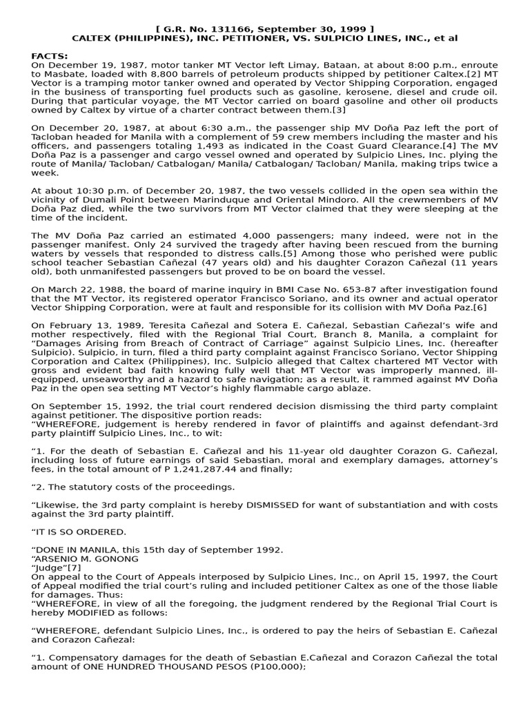 Caltex vs. Sulpicio Lines Collision Case | PDF | Water Transport | Shipping