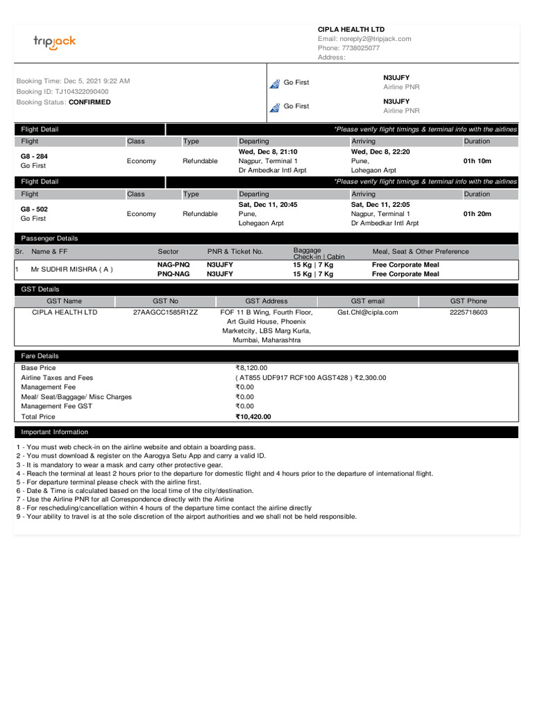 Booking Details TJ104322090400 | PDF | Airlines | Civil Aviation