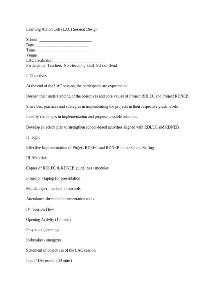 LAC Session Design for RDLEC & RDNEB | PDF