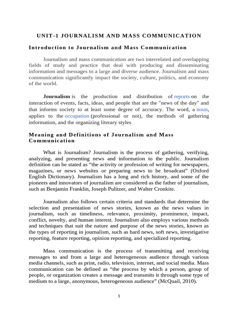 Unit 1 Journalism Notes | PDF | Journalism | News