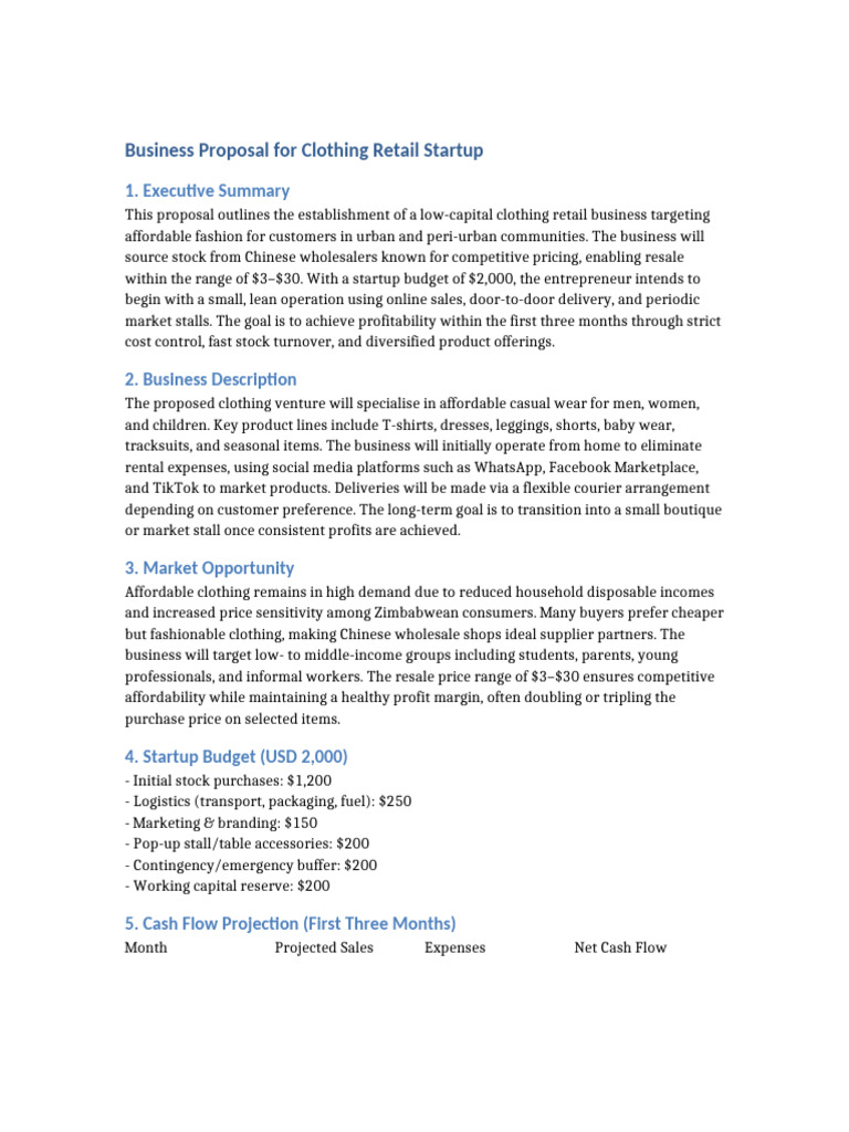 Clothing Business Proposal | PDF | Retail | Pricing