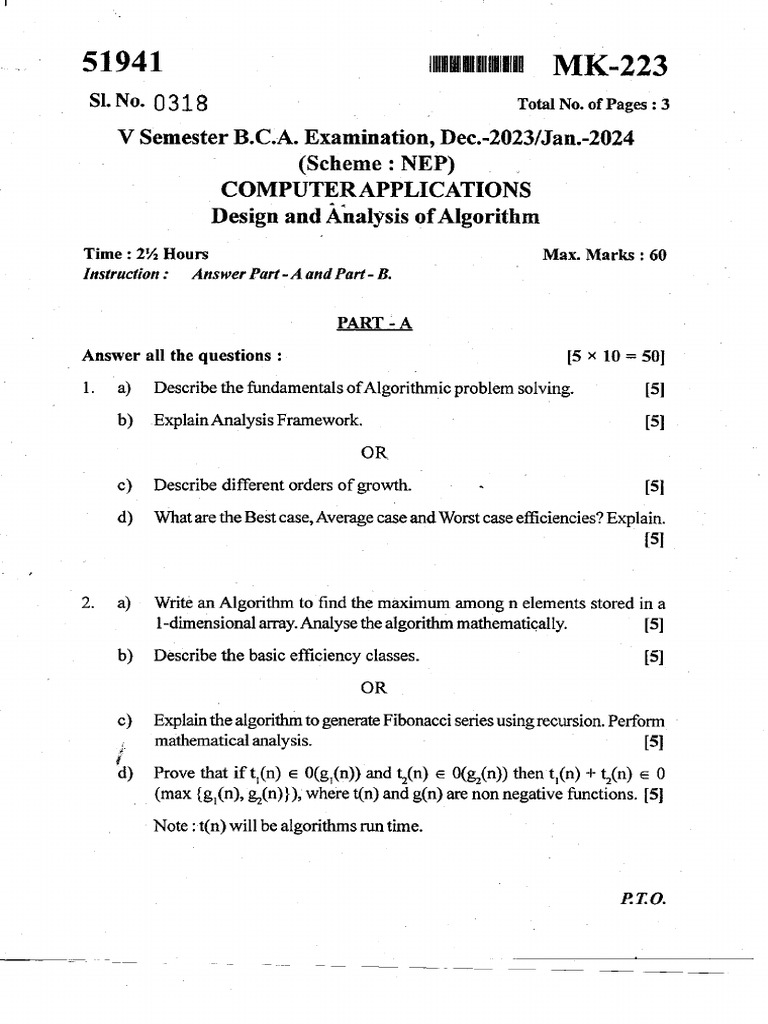 Design Analysis of Algorithm 2023 QP | PDF