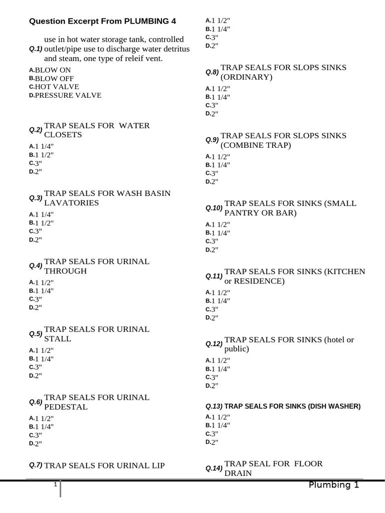 Plumbing 3 Questionnaire | PDF | Tap (Valve) | Plumbing