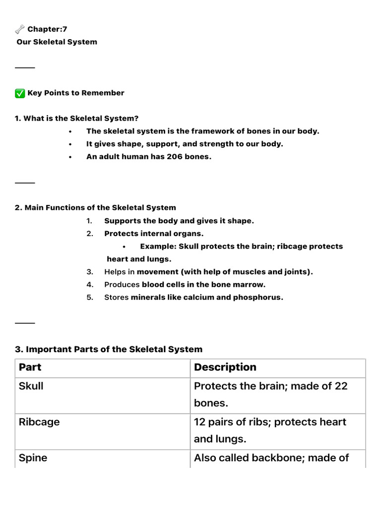 ? Chapter-7 the Skeleton and Nervous System | PDF | Skeleton | Bone