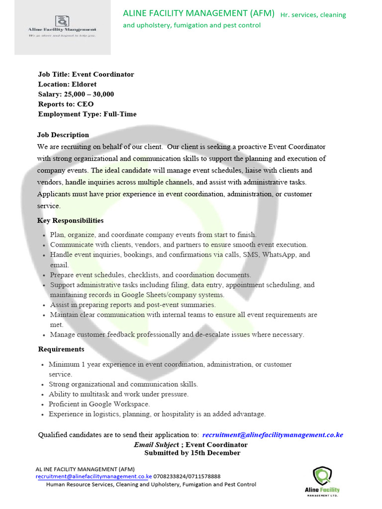 Event Coordinator Application Aline | PDF