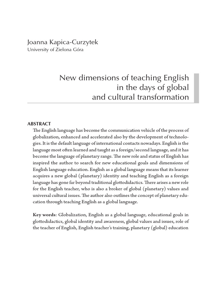 New Dimensions of Teaching English in The Days of Slobal and Cultural ...