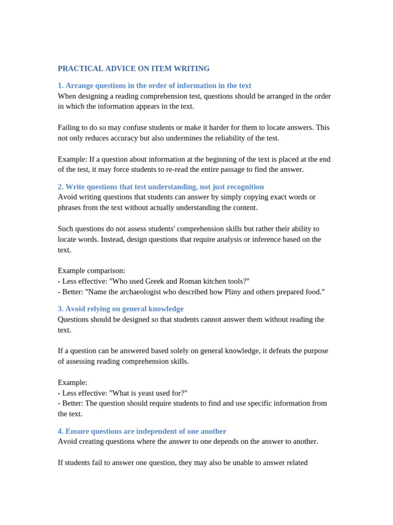Practical Advice on Item Writing en (1) | PDF | Reading Comprehension ...