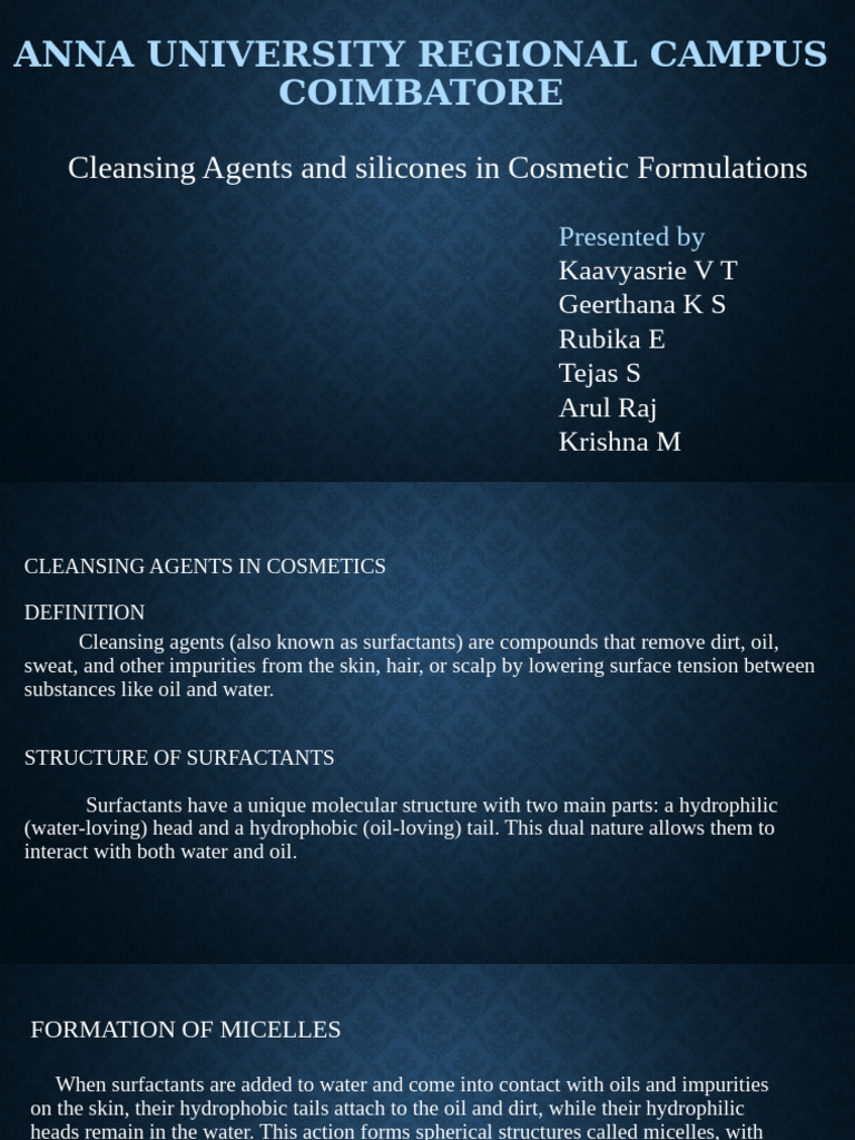 Cleansing Agents & Silicones in Cosmetics | PDF | Surfactant | Chemical ...