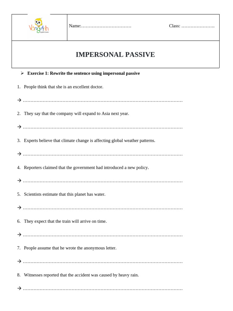 Impersonal Passive Voice Exercises | PDF