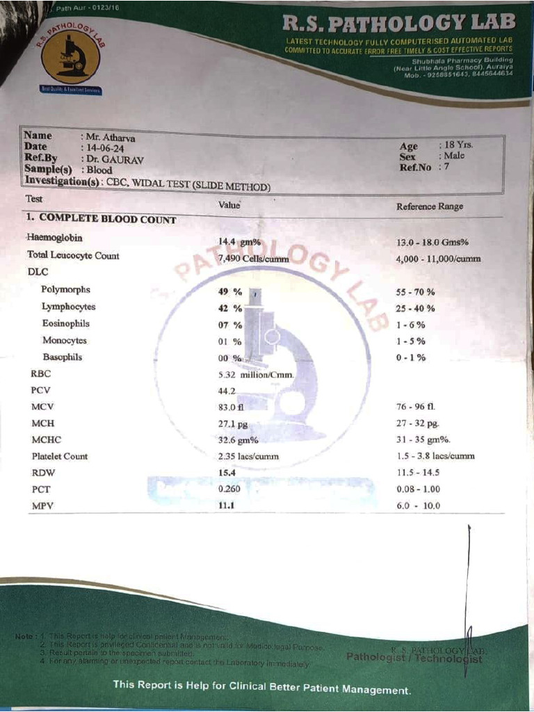 Widal Test | PDF