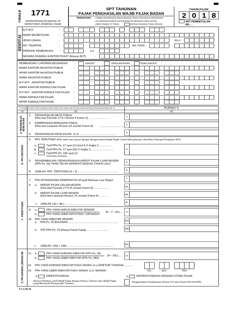 Formulir SPT 1771 2018 | PDF