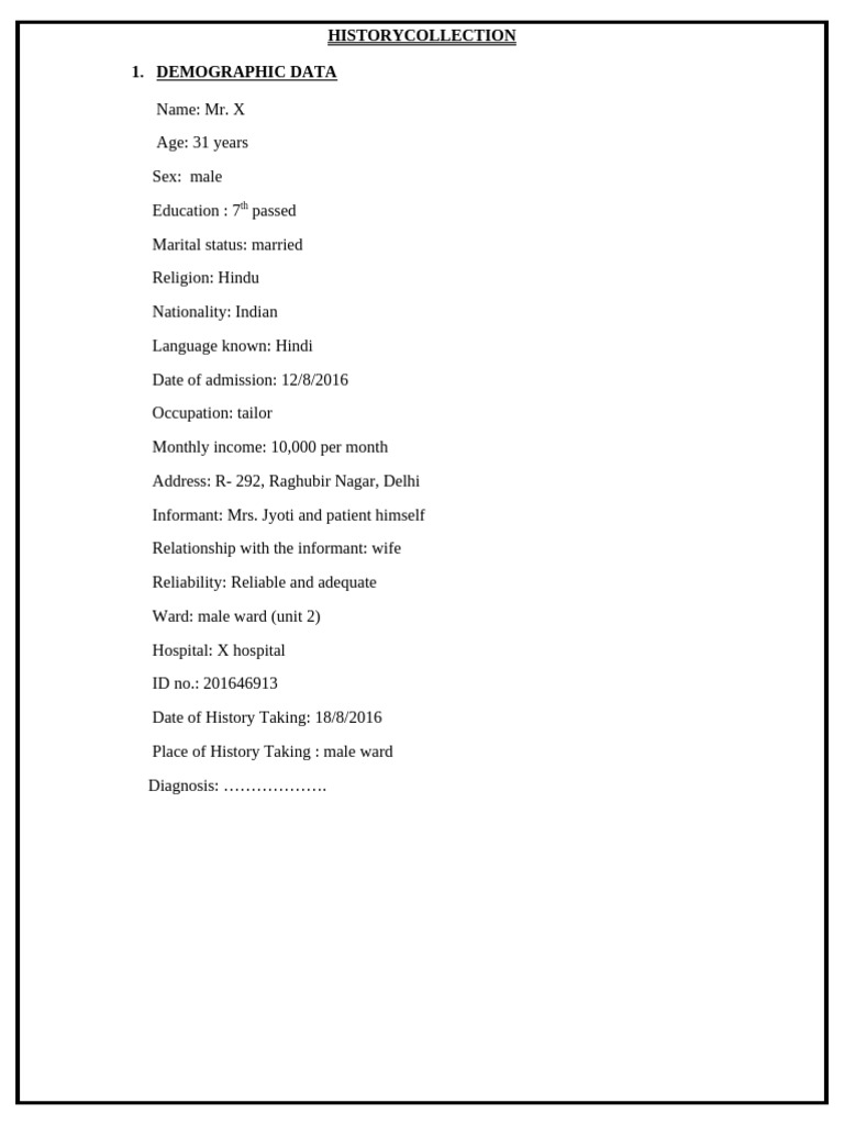 History Taking Format Sample | PDF