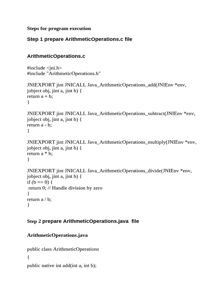 Step 1 Prepare Arithmeticoperations.C File: Steps For Program Execution ...