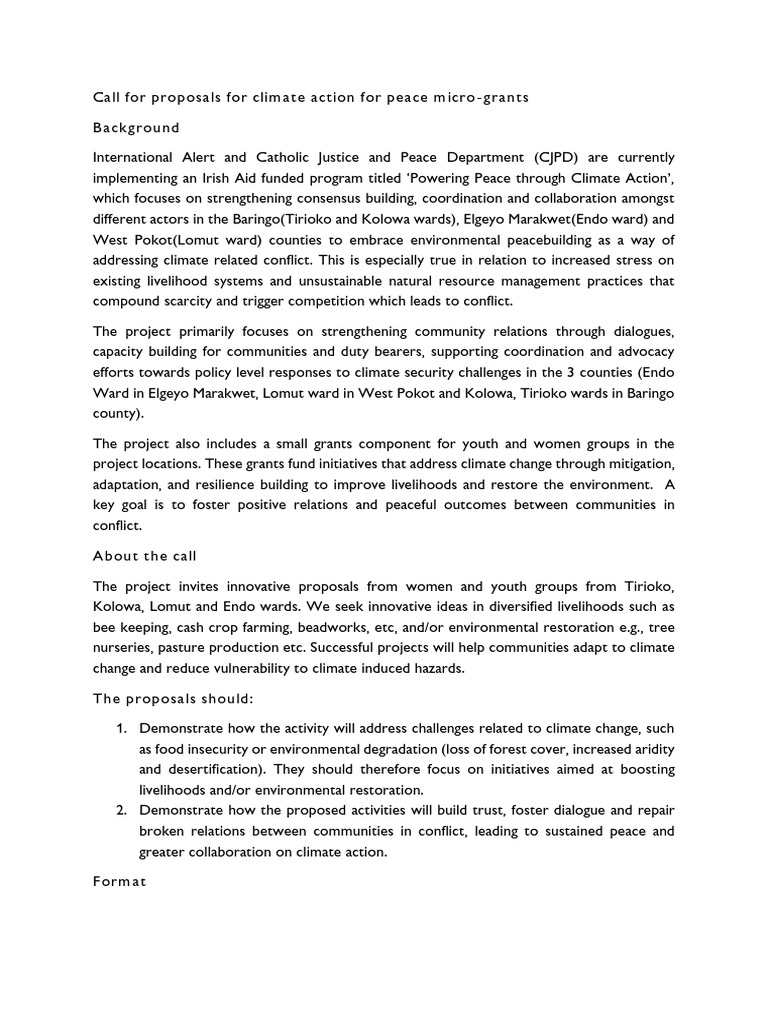 Call For Proposal Climate Action For Peace Microgrants-Final | PDF ...