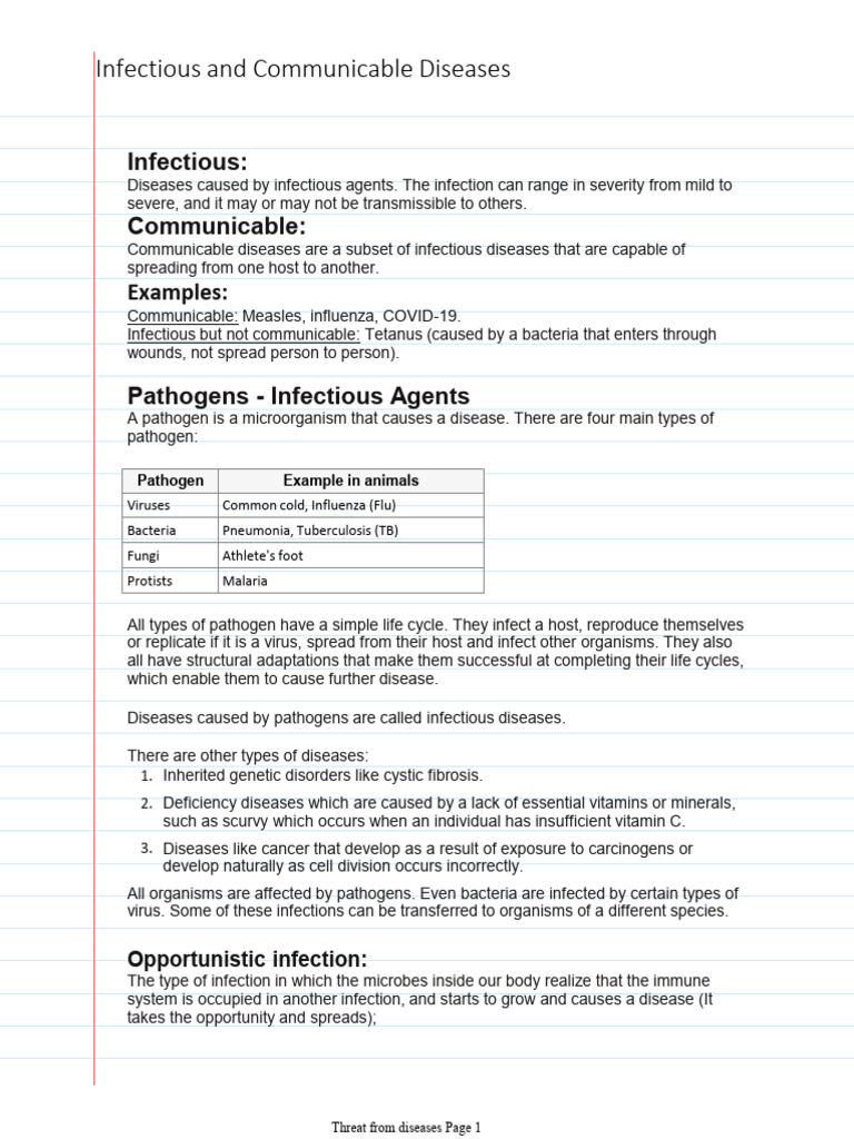 Unit 1 B Infectious Diseases | PDF | Infection | Pathogen