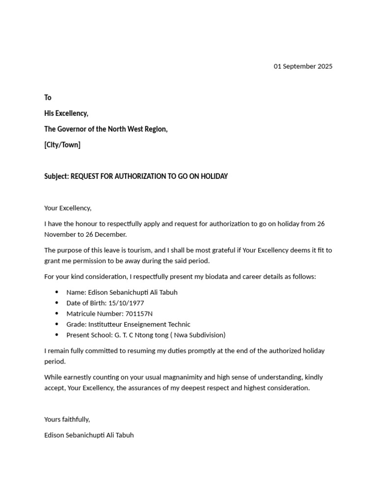 Holiday Leave Request to Governor | PDF