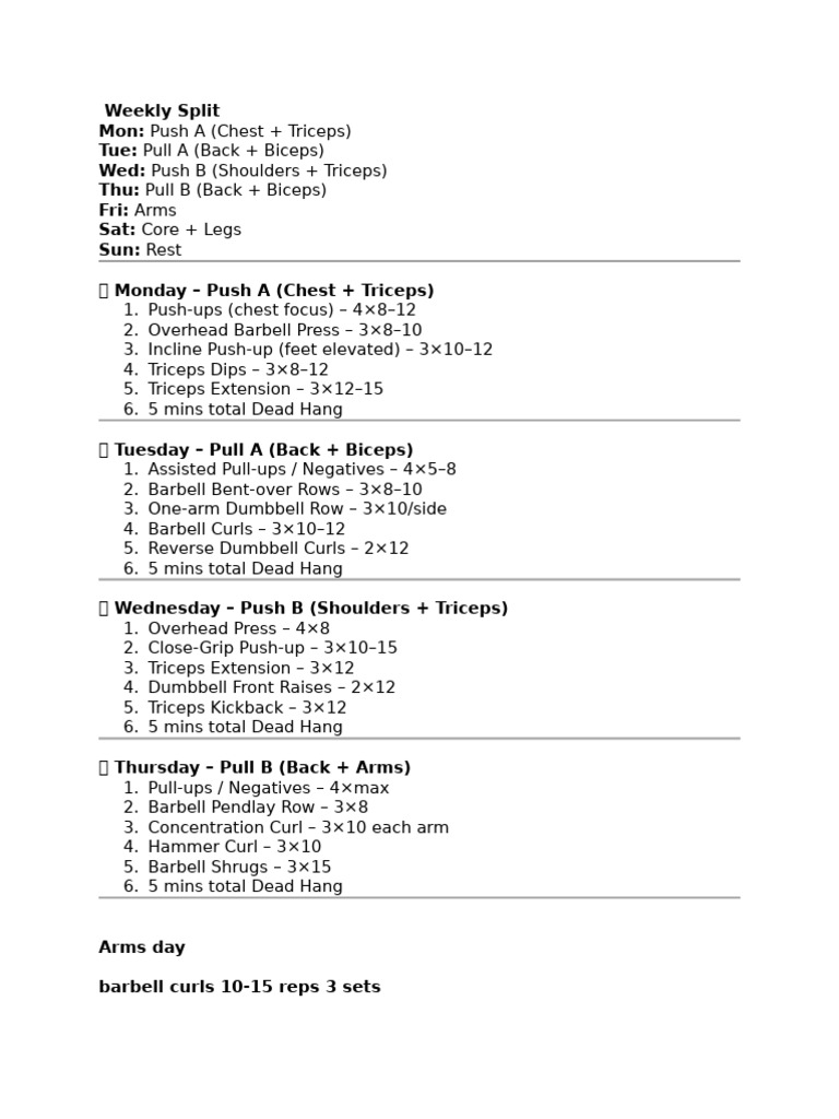 Weekly Workout Split Plan | PDF