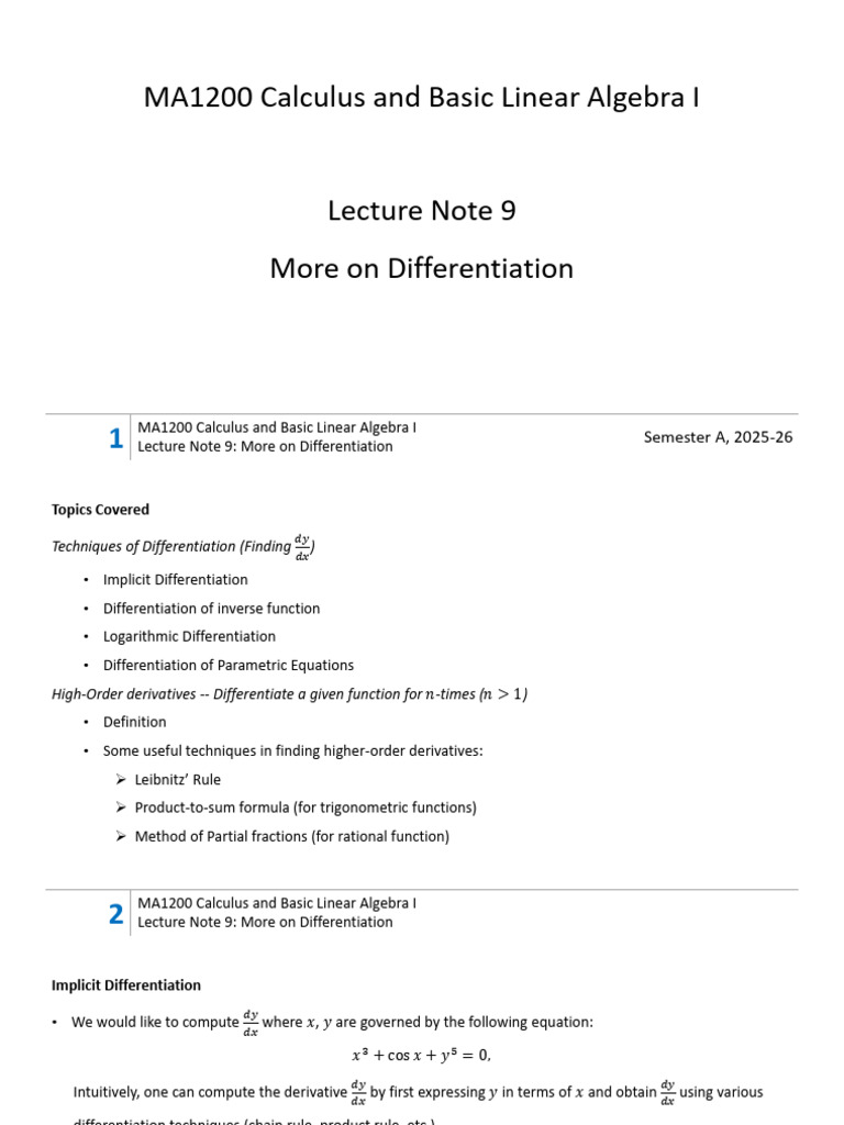 Differentiation Techniques in Calculus | PDF | Function (Mathematics ...