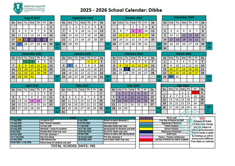 Dibba School Calendar 2025-2026 | PDF | Academic Term | Higher Education