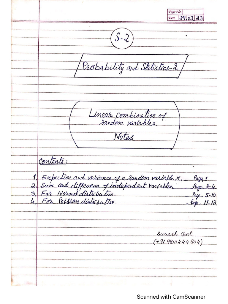 s2 Linear Combination of Random Variables Notes | PDF