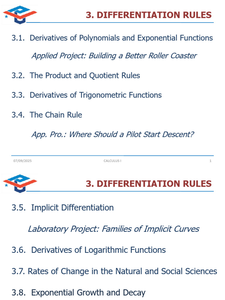 Differentiation Rules in Calculus I | PDF | Exponential Function ...