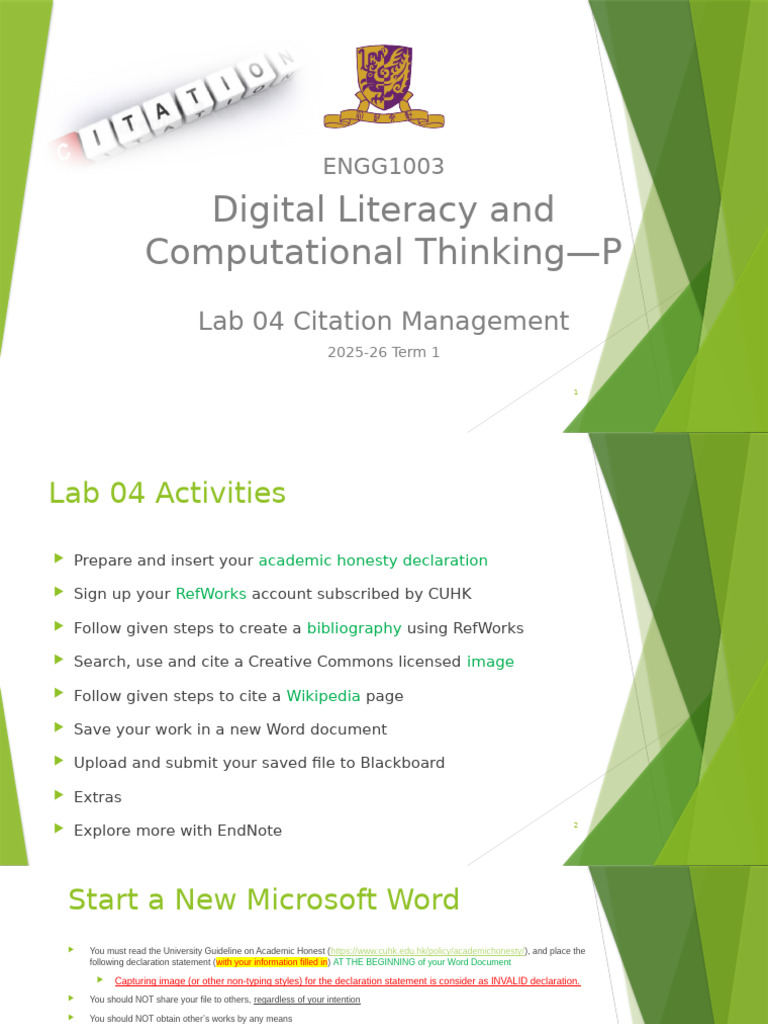 Citation Management Lab Guide 2025-26 | PDF | Creative Commons License ...
