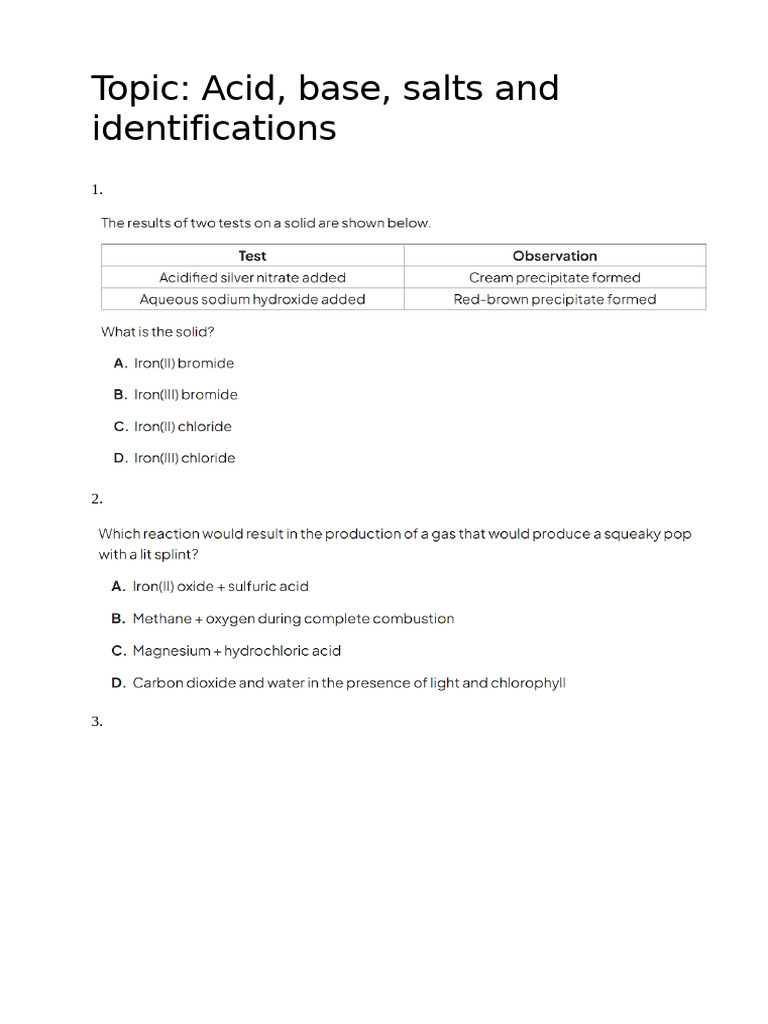 Acid base salts and experimental techniques IGCSE | PDF