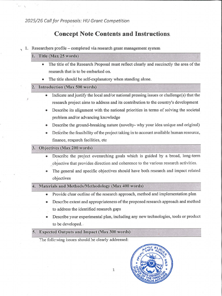Concept Note Contents and Instruction | PDF