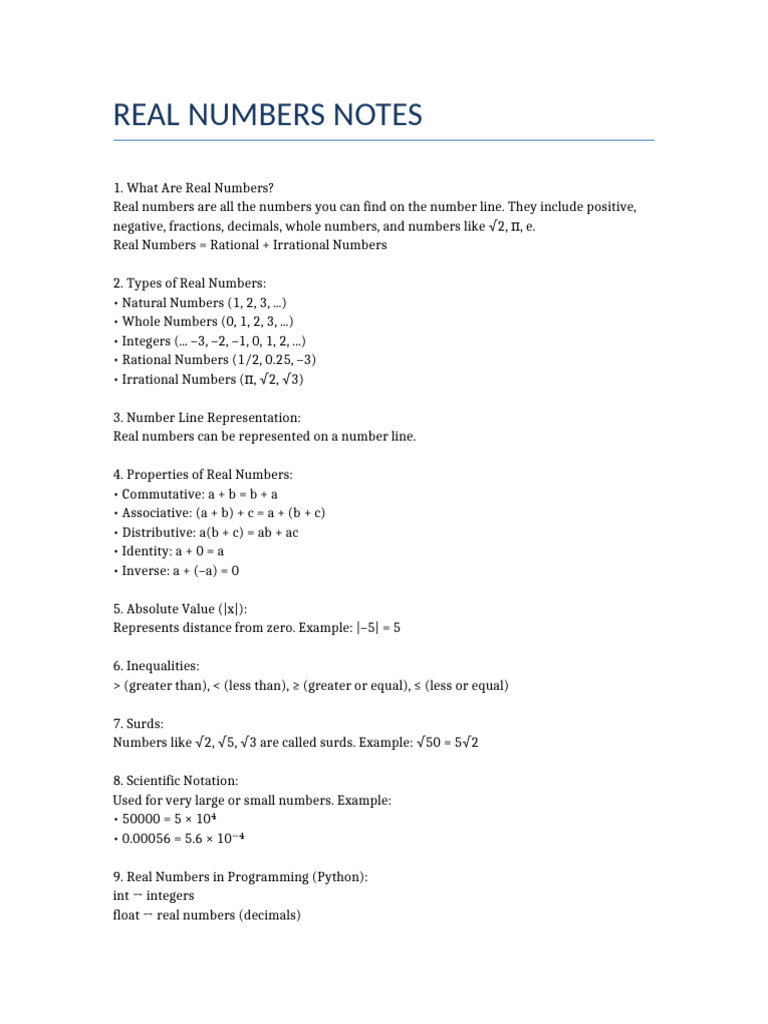 Understanding Real Numbers and Their Types | PDF