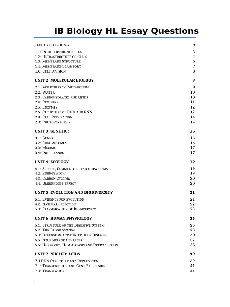 ALL IB Biology Essay Questions Copy | PDF | Meiosis | Mitosis