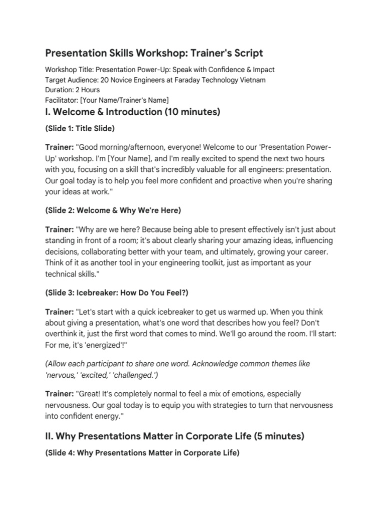 2025 - Presentation Skills Workshop - Trainer's Script | PDF ...
