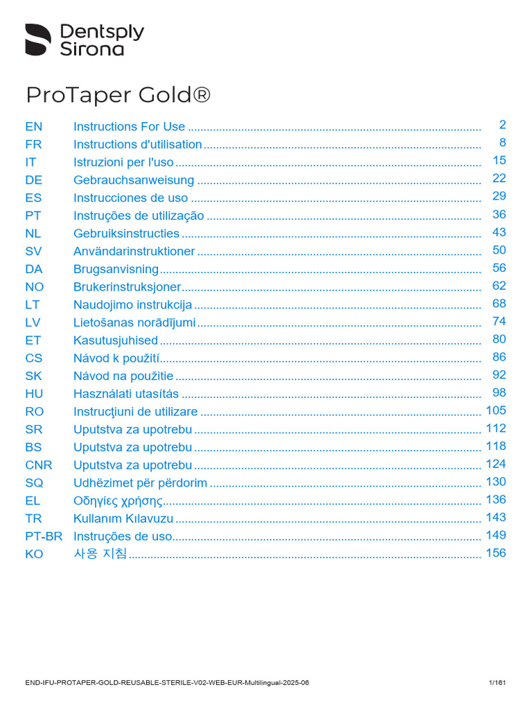 End Ifu Protaper Gold Reusable Sterile v02 Web Eur Multilingual 2025 06 | PDF | Medical ...