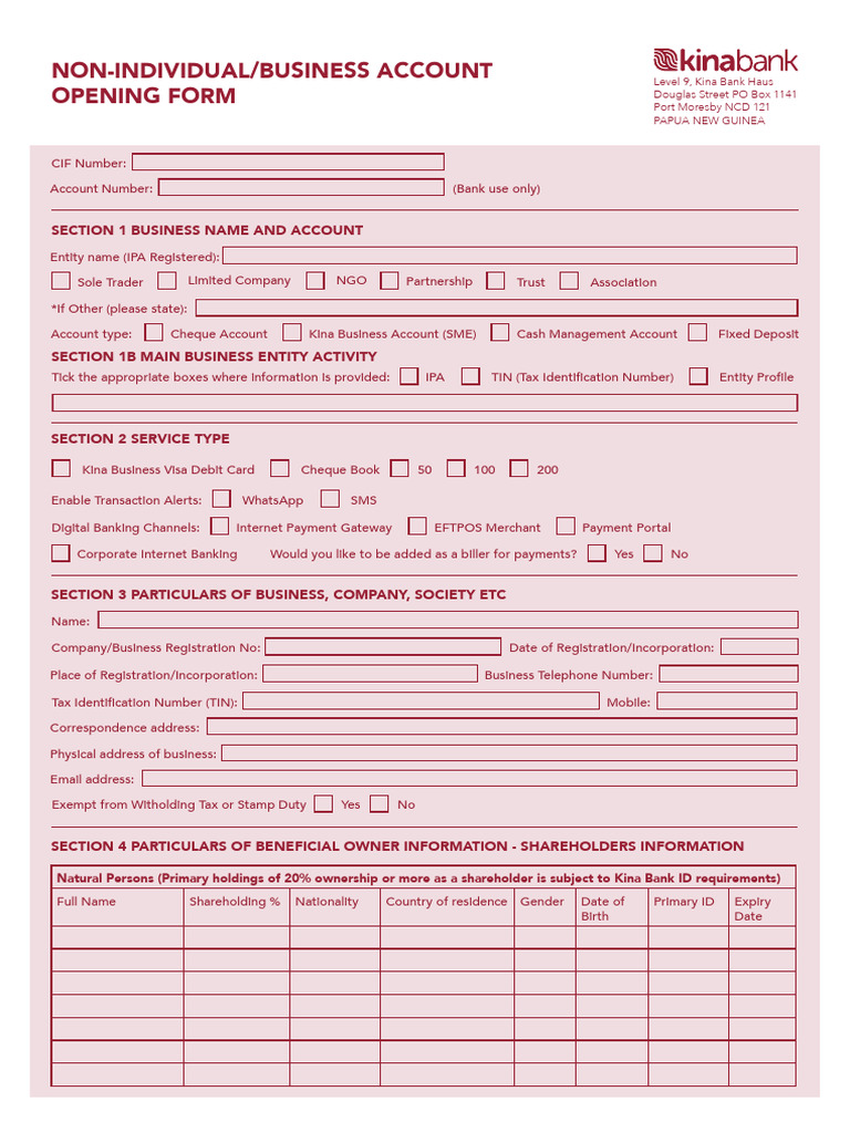 Kina_Bank_Business_Account_Application_Form | PDF | Banks | Cheque