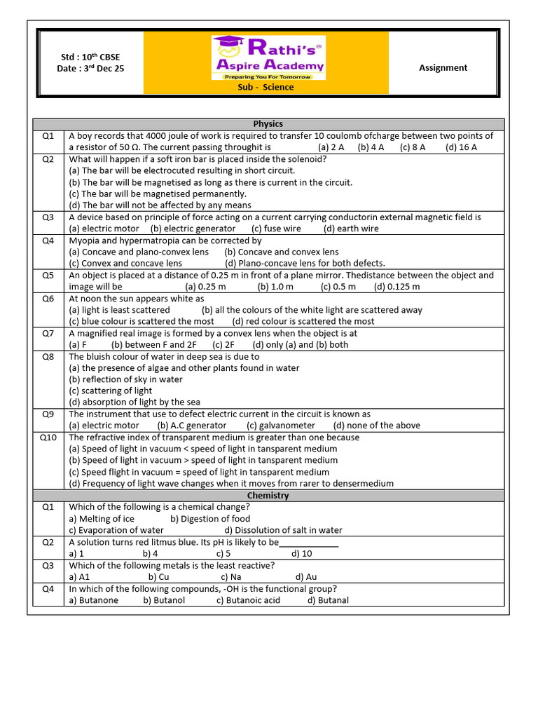 10th CBSE Science Assignment 3-12-25 | PDF | Light