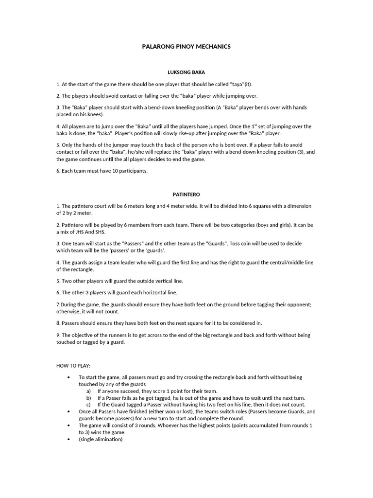 Palarong Pinoy Game Mechanics Guide | PDF | Ball Games | Team Sports