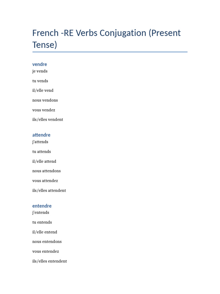 Conjugaison des verbes -RE au présent | PDF