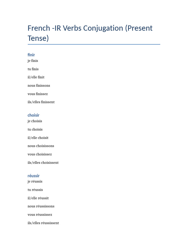 Conjugaison des verbes -IR au présent | PDF